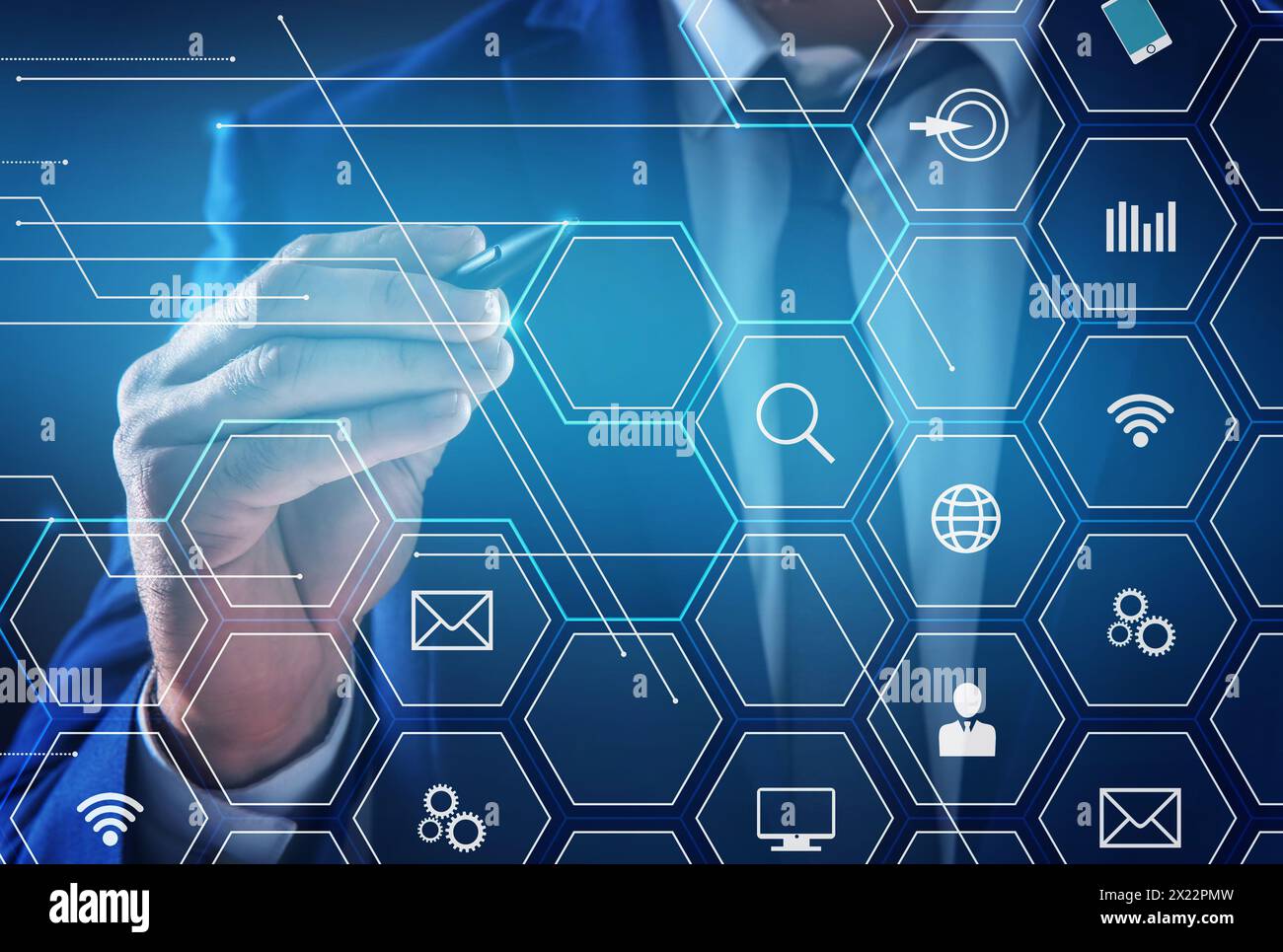 Digital marketing. Businessman touching virtual screen with scheme ... Digital marketing. Businessman touching virtual screen with scheme ...