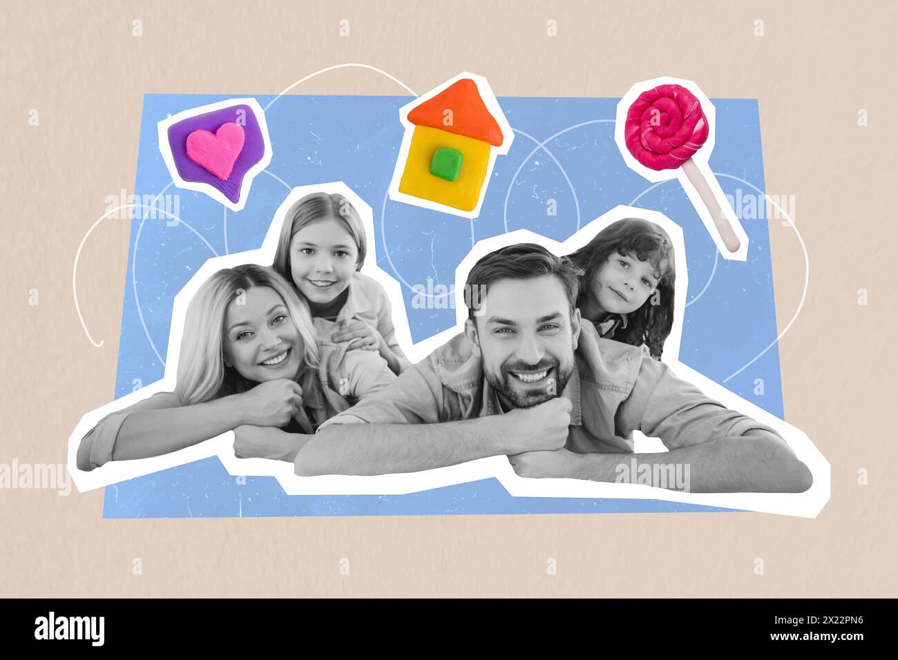 Composite collage image of cute adorable family parents two little ...