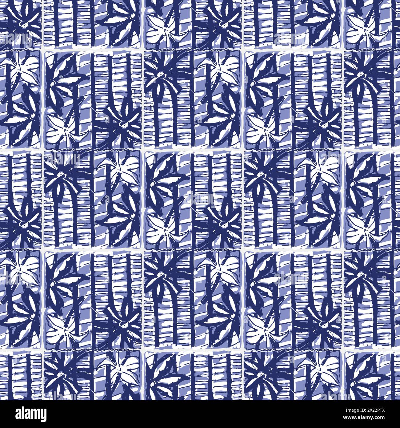 Indigo blue Japanese block print effect pattern. Seamless hand made ...