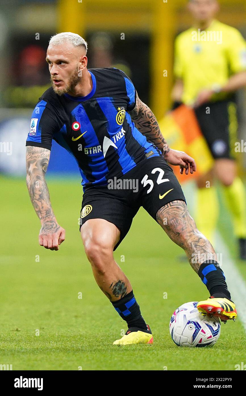Inter’s Federico Dimarco in action during the Serie A soccer match ...