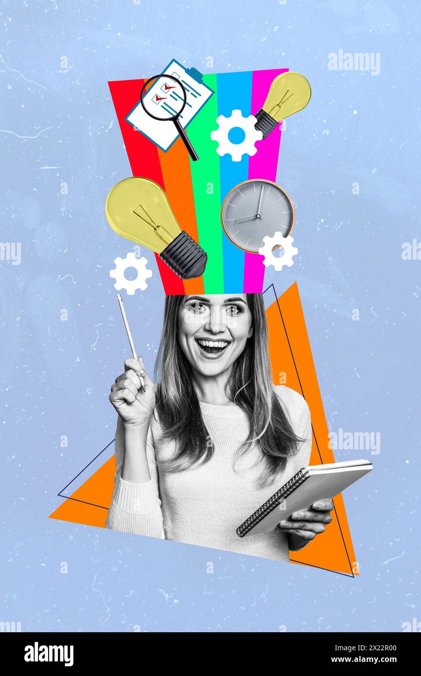 Sketch photo collage of black white young lady half head ideas project ...