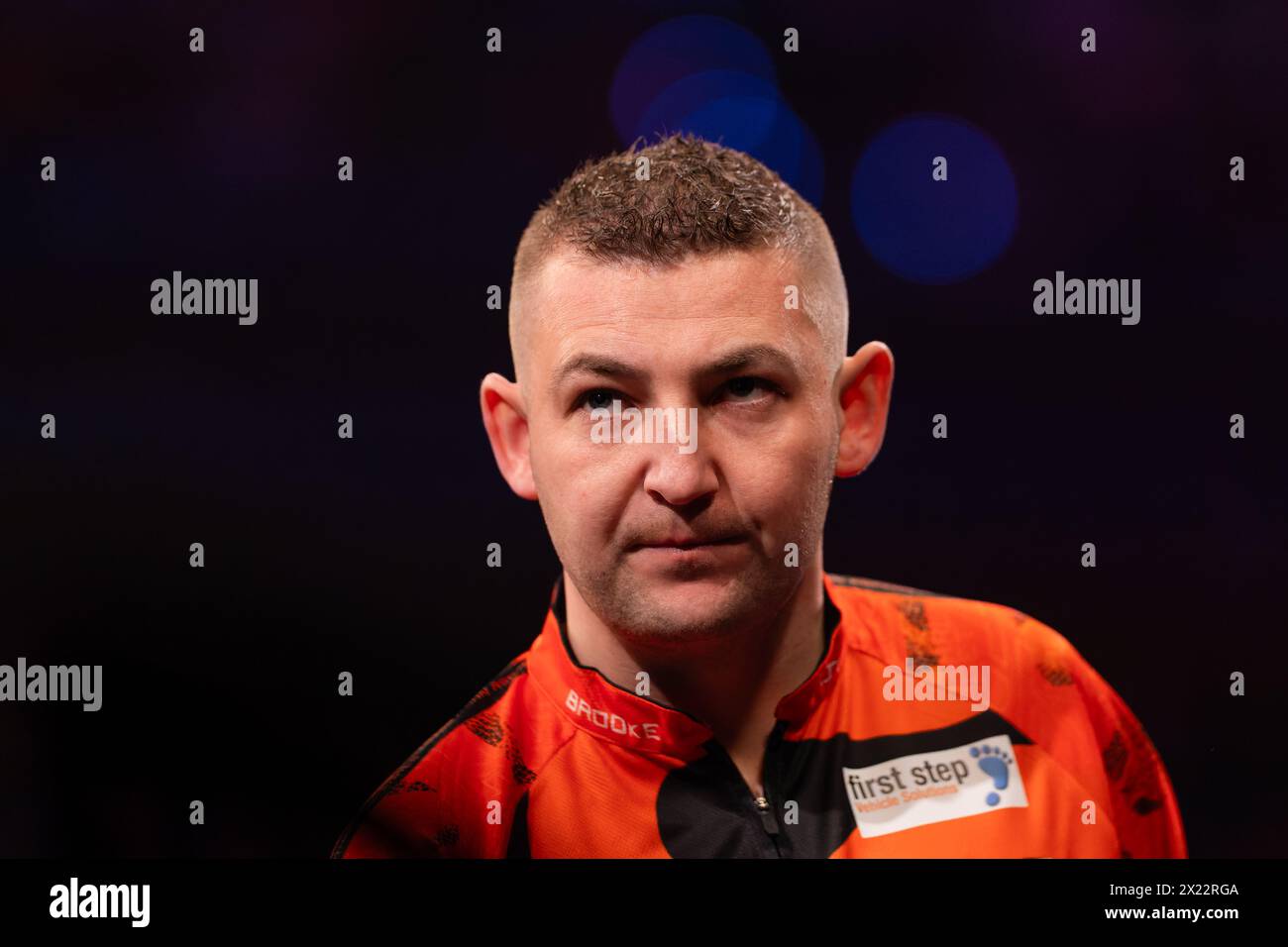 ROTTERDAM, NETHERLANDS - APRIL 18: Nathan Aspinall of England during the 2024 BetMGM Premier ...