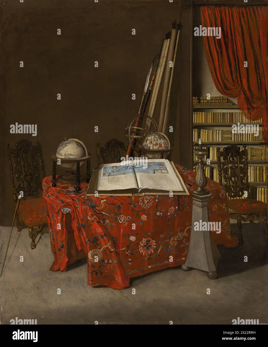 Corner of a Library, 1711. An interior set against a plain wall with a ...