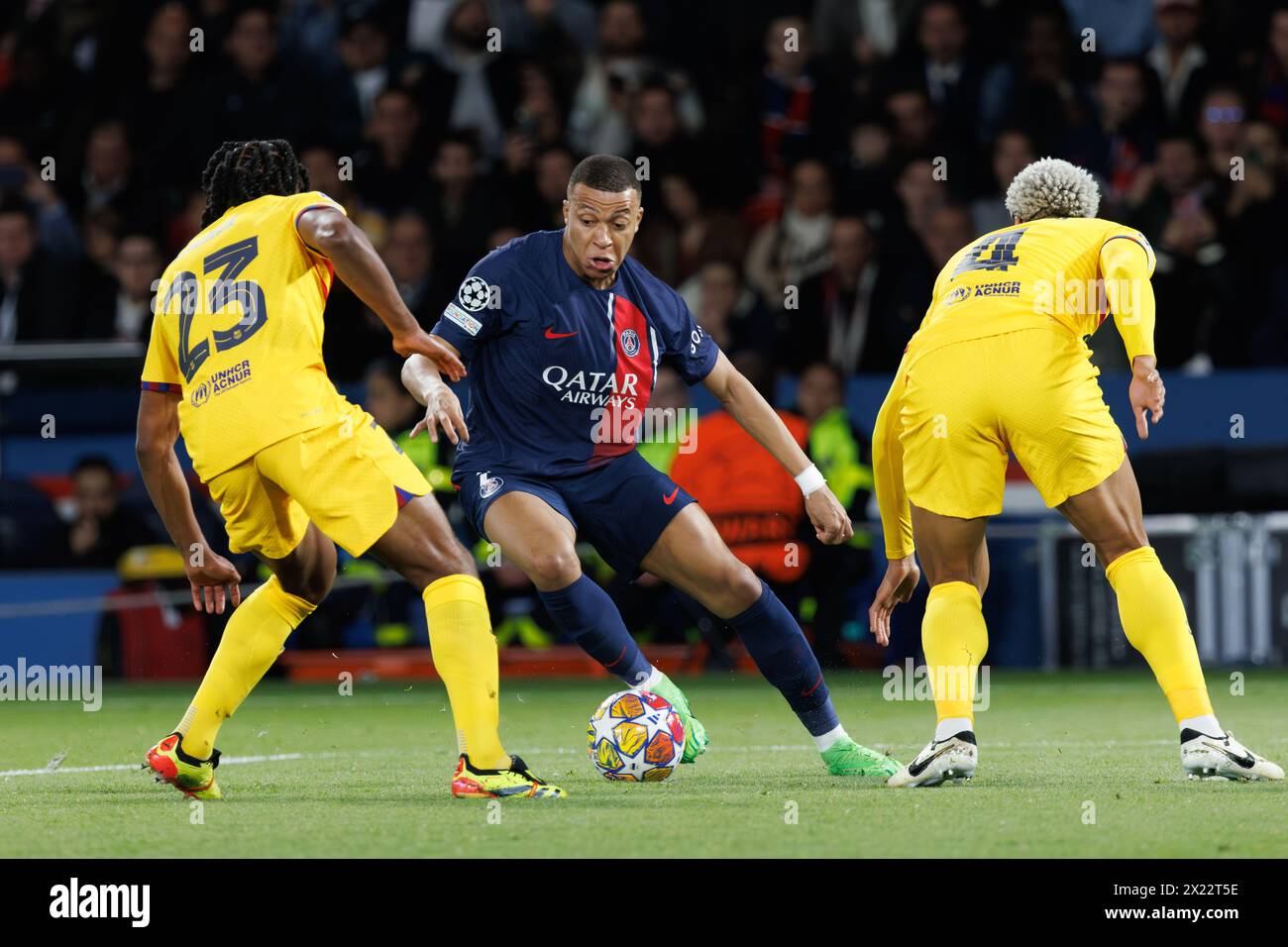 Jules Kounde, Kylian Mbappe, Ronald Araujo during UEFA Champions League ...