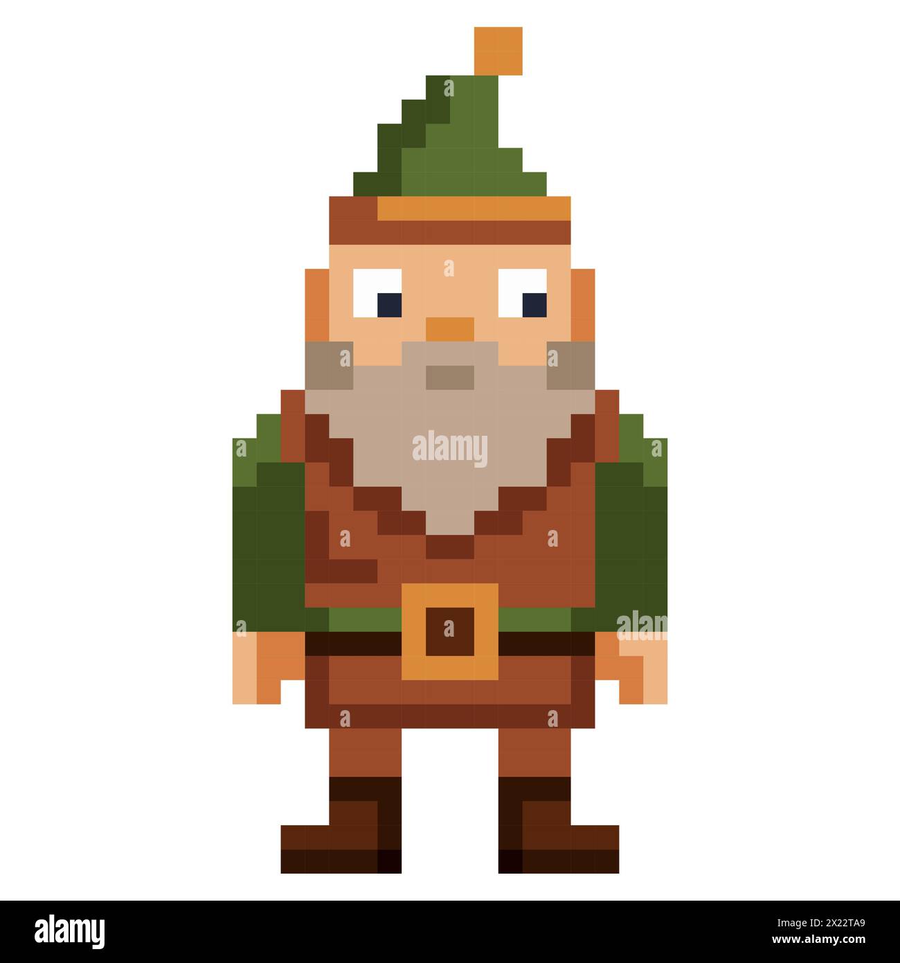 Pixel art bearded gnome isolated on white background. 8 bit leprechaun ...