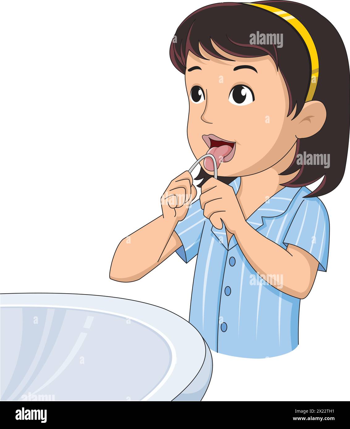 Cute girl flossing her teeth vector illustration Stock Vector Image ...
