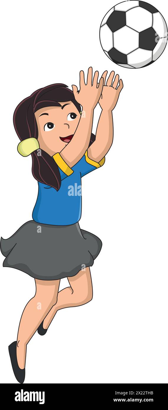 Cute girl playing football vector illustration Stock Vector Image & Art ...
