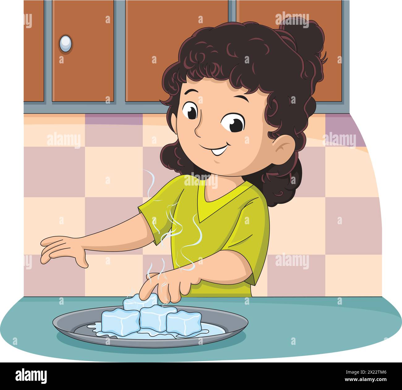 Cute girl touching ice cubes with hand vector illustration Stock Vector ...