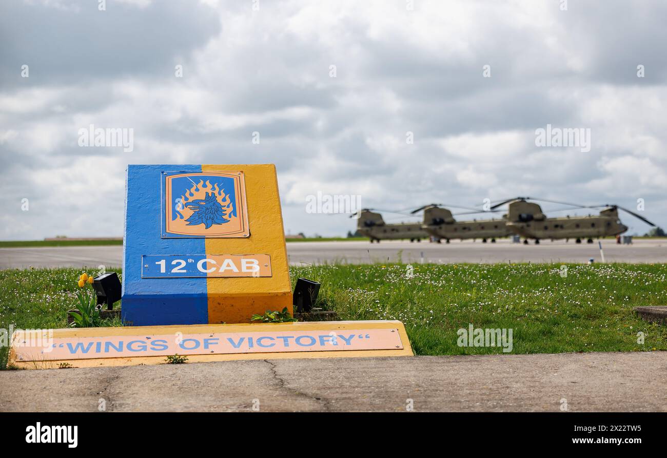 Ansbach, Germany. 10th Apr, 2024. Three Boeing-Vertol CH-47 Chinook ...