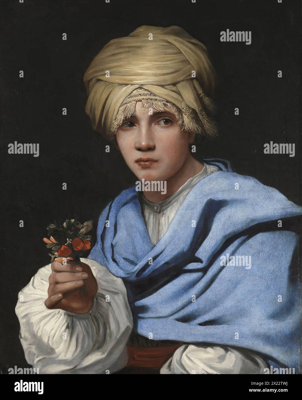 Boy in a Turban holding a Nosegay, 1658. The large area of blue cloak ...