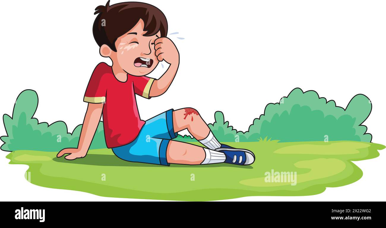 Vector injured boy sitting and crying vector illustration Stock Vector ...
