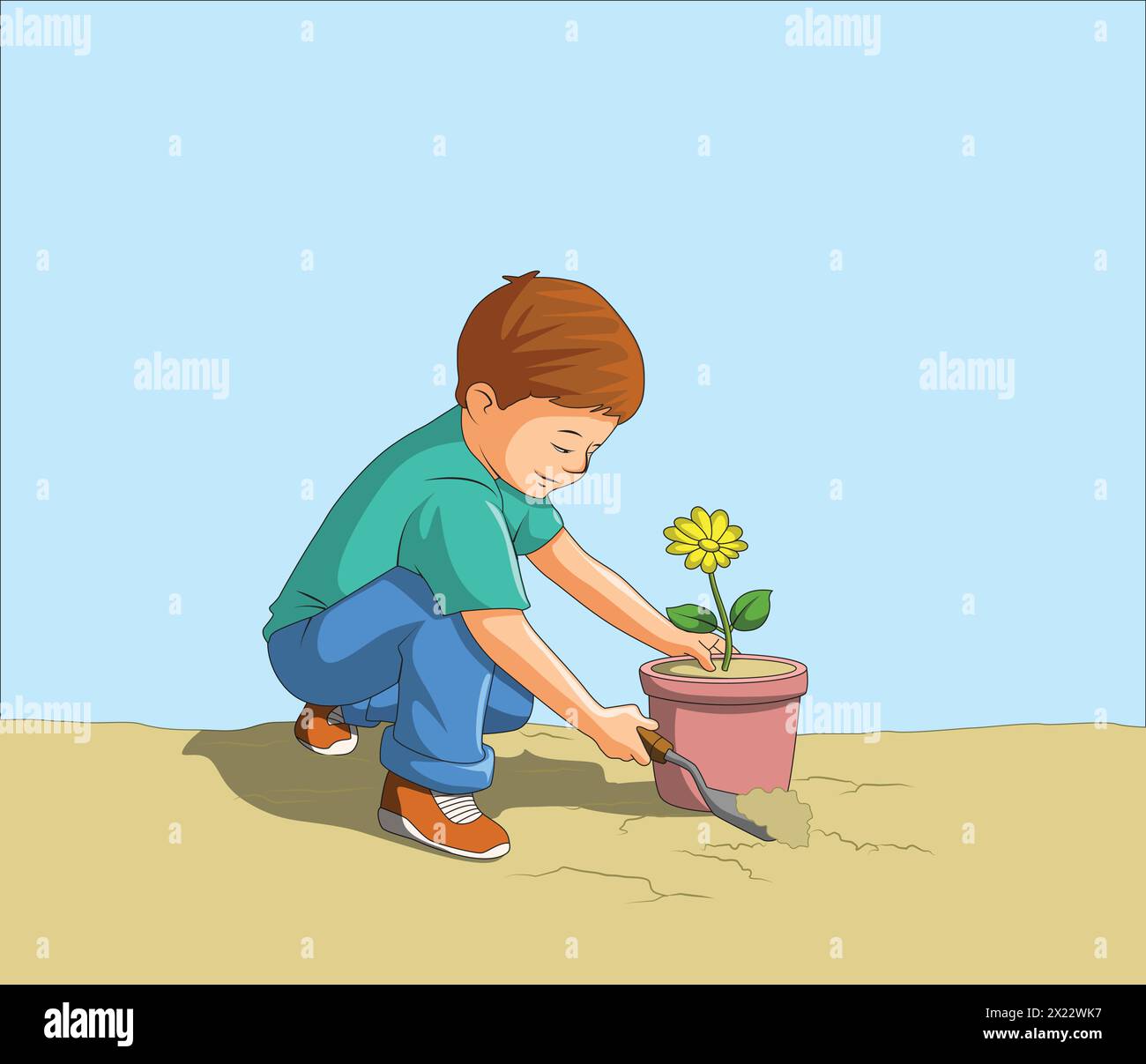 Vector little boy planting a sapling in a pot Stock Vector Image & Art ...