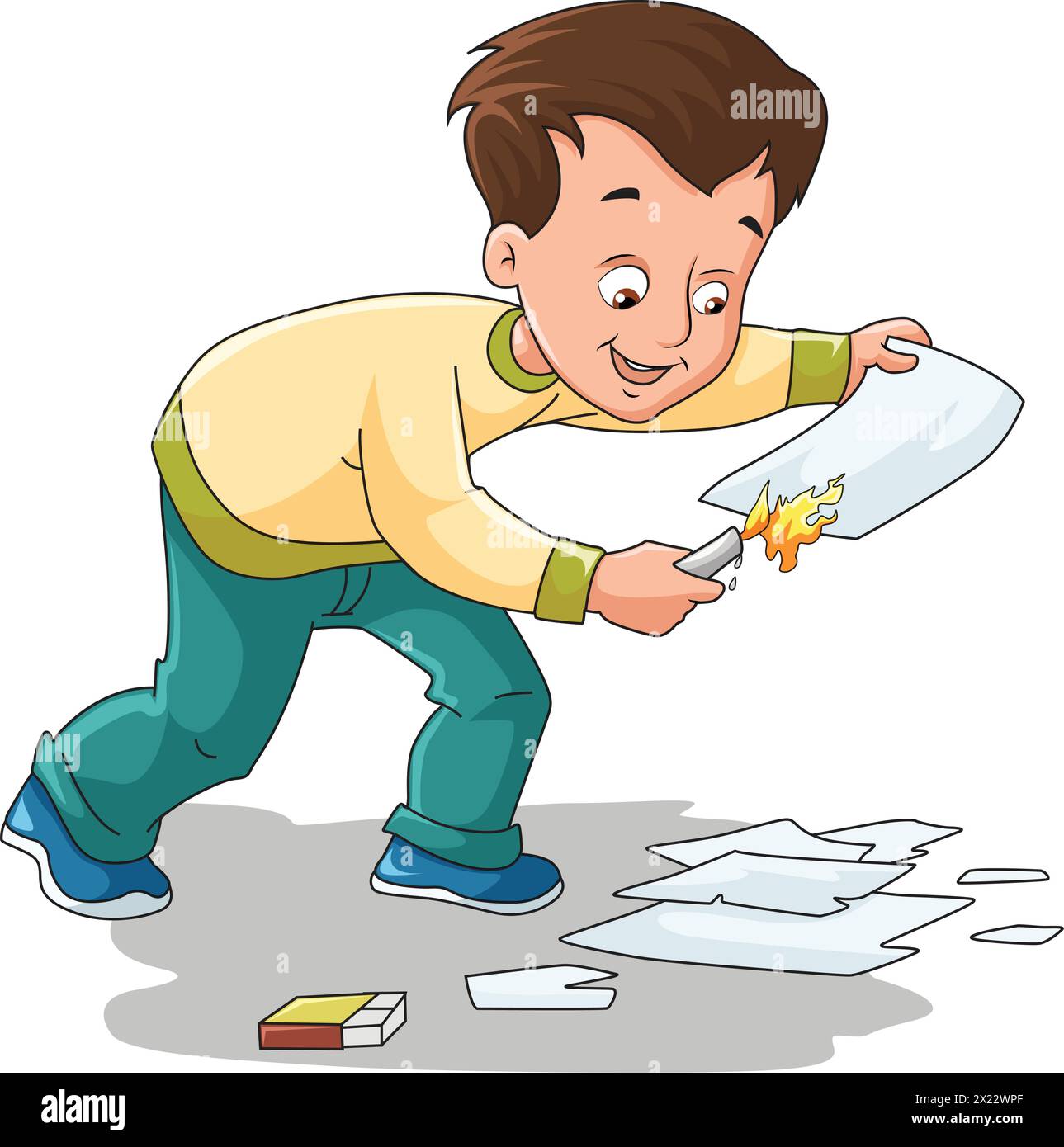Vector naughty boy burning a paper with a candle vector illustration ...