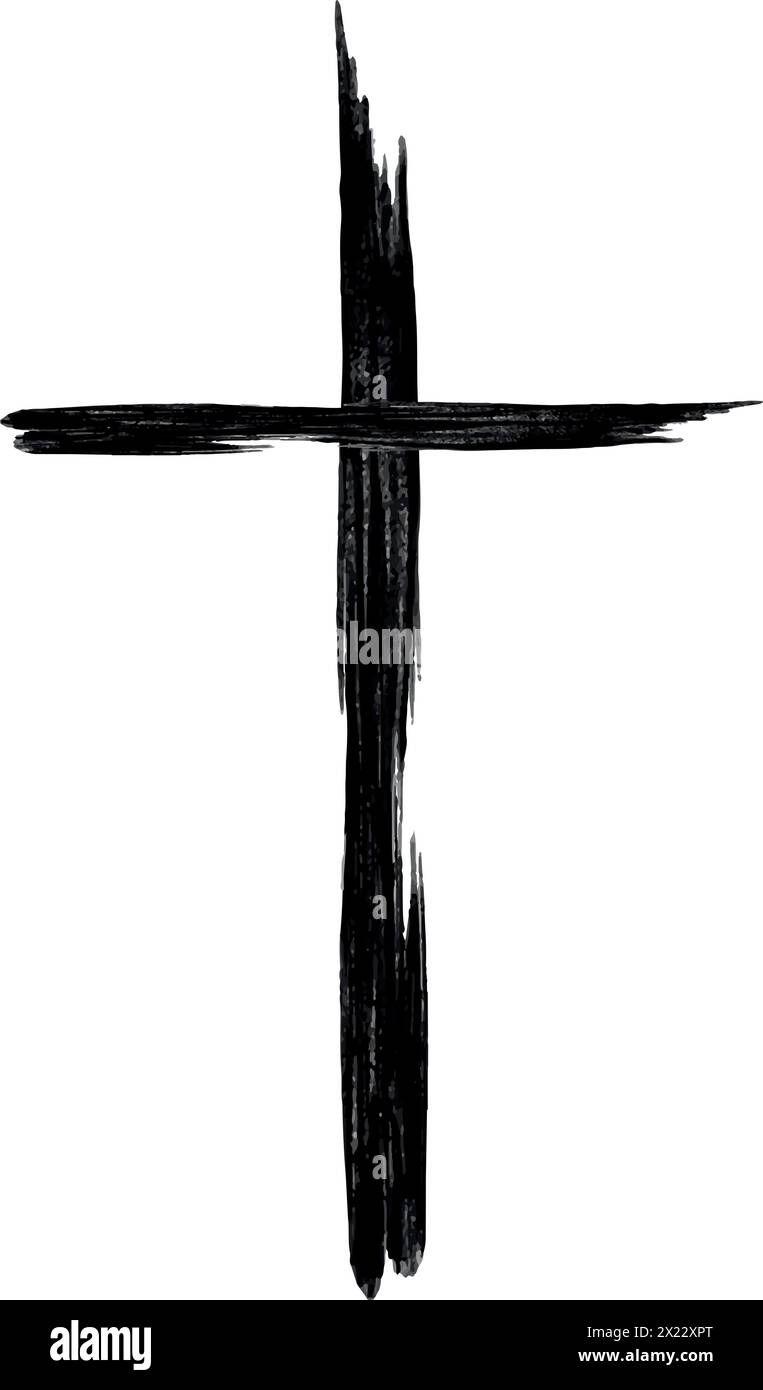 Hand drawn black grunge cross icon, simple Christian cross sign, hand ...
