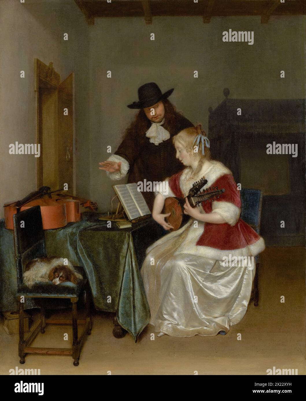 Painting of The Music Lesson by Dutch painter Gerard ter Borch Oil on ...