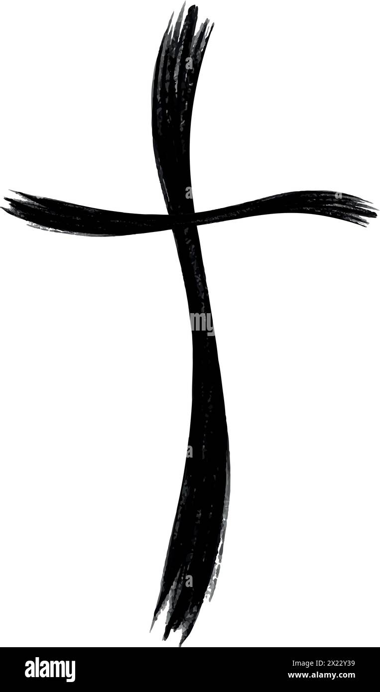 Hand drawn black grunge cross icon, simple Christian cross sign, hand ...