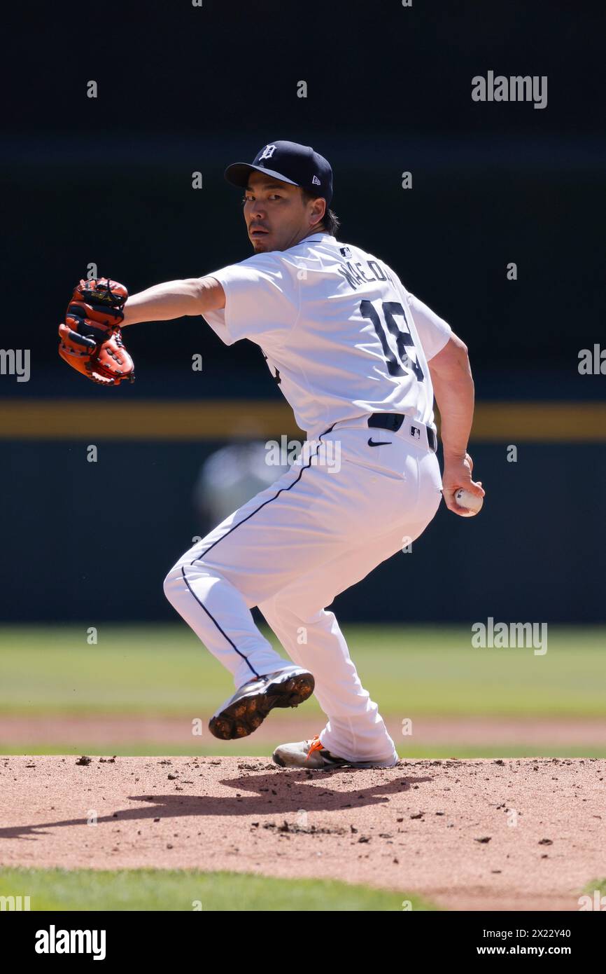 DETROIT, MI - APRIL 18: Detroit Tigers pitcher Kenta Maeda (18) pitches ...