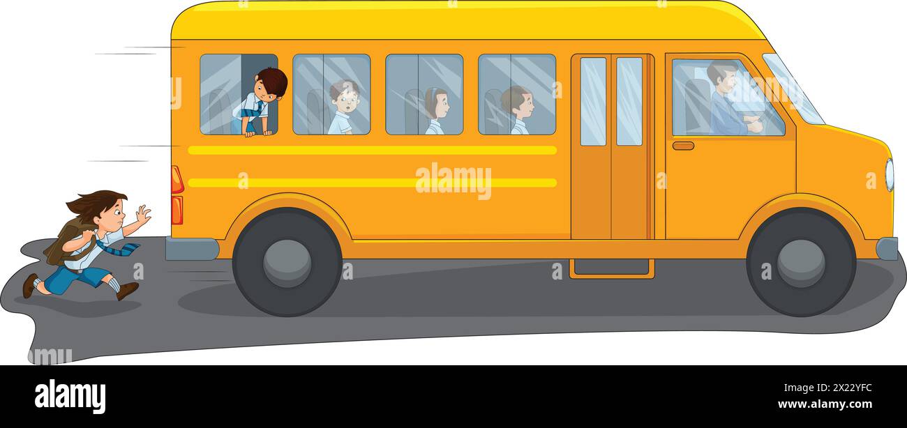 Yellow bus moving on road vector illustration Stock Vector Image & Art ...