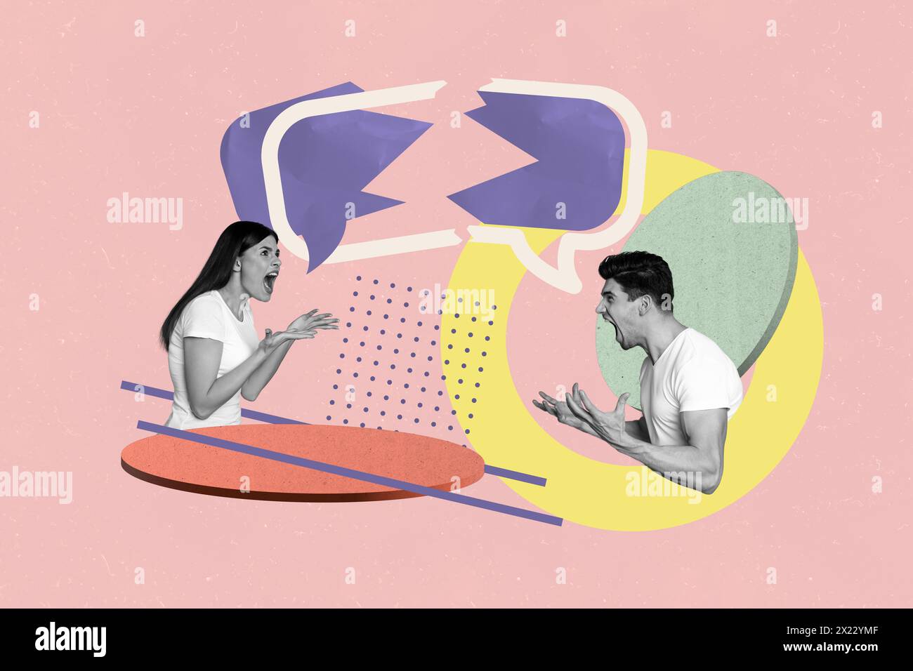Creative photo collage picture young couple disagreement conflict ...