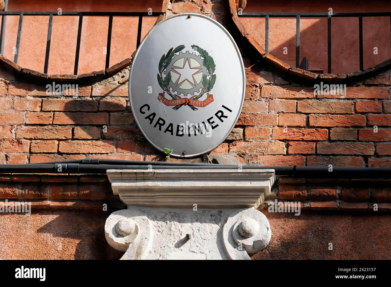 Emblem of the Carabinieri on a wall, symbol of the Italian police ...