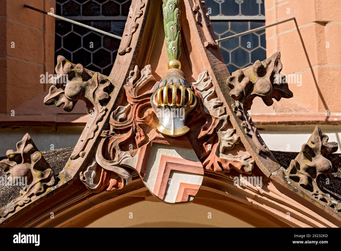 Coat of arms of the Lords of Eppstein with helmet and crest of peacock ...