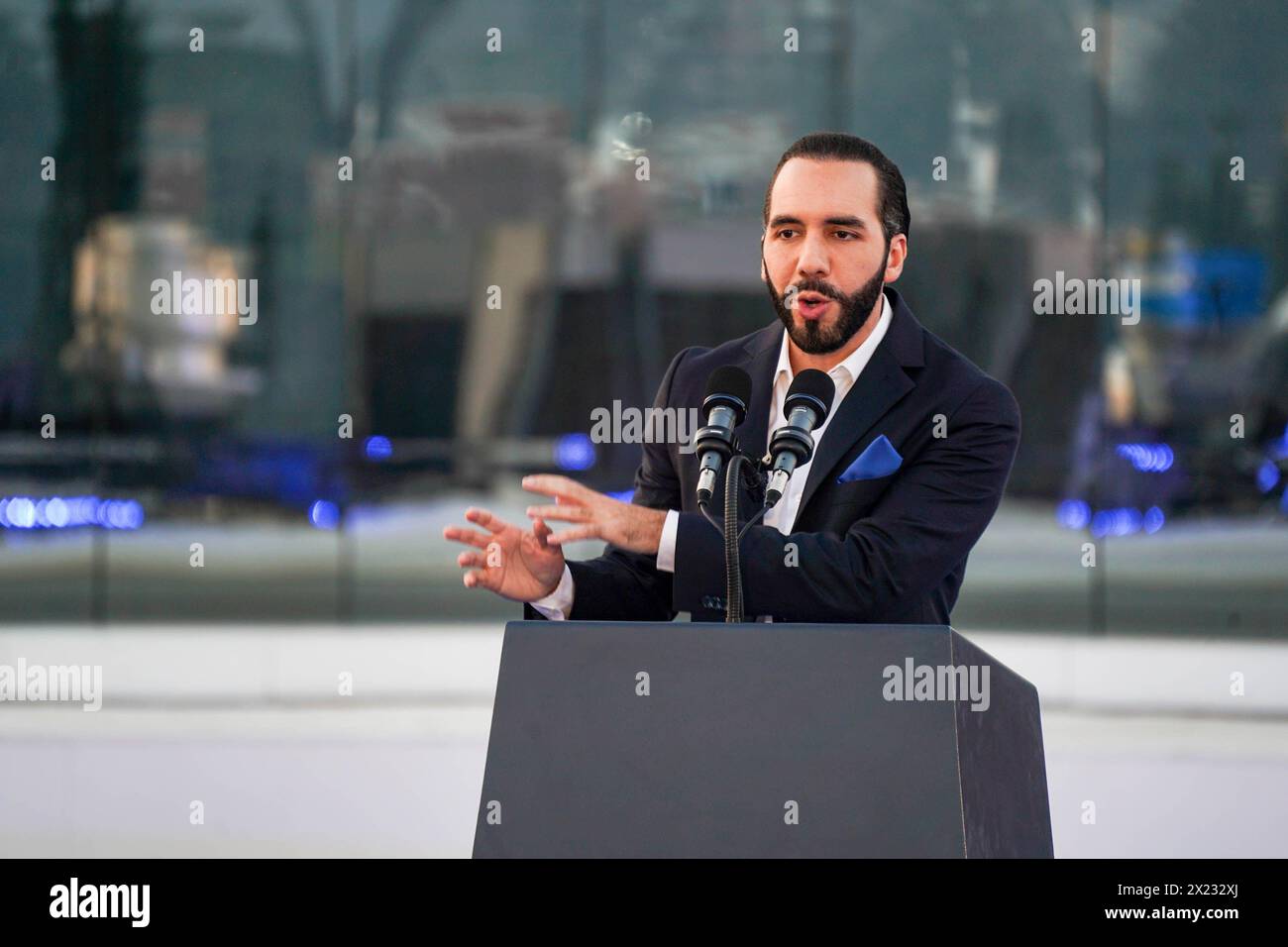 Salvadoran President Nayib Bukele speaks during the launch of Google¥s ...