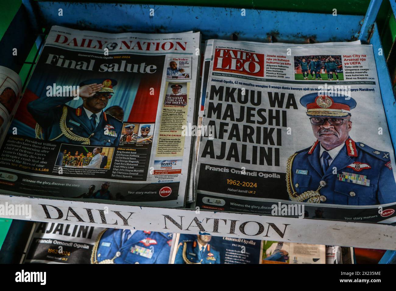 Nakuru, Kenya. 19th Apr, 2024. View of Kenyan newspapers featuring the ...