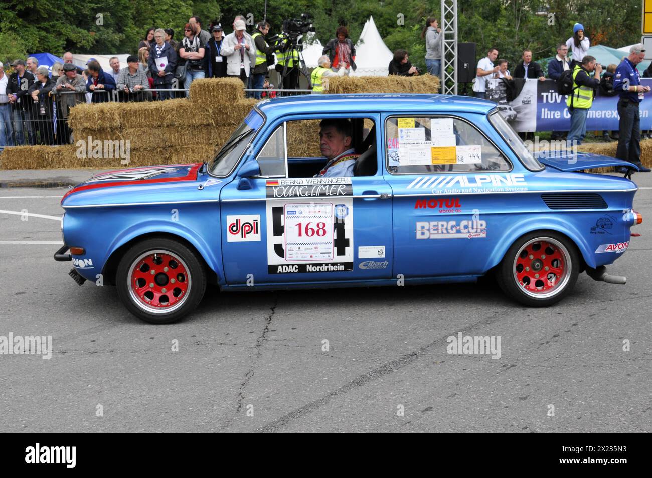 NSU TT, model year 1968, view from the side of a blue racing car with ...
