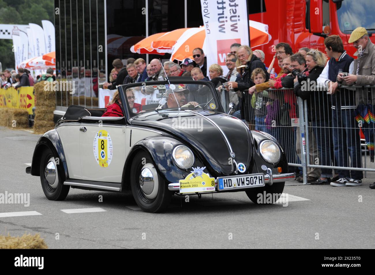 Volkswagen Beetle Cabriolet classic car during a road race, SOLITUDE ...