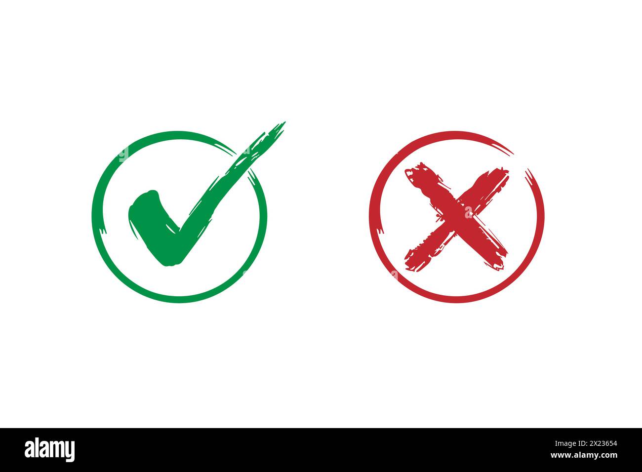 drawn design elements with green check mark and red tick mark Stock ...