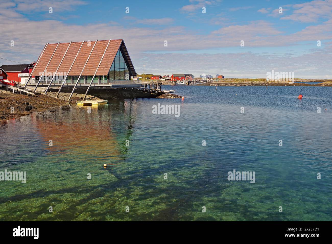 Triangular building on the waterfront, museum, Lovund, Lovunden ...