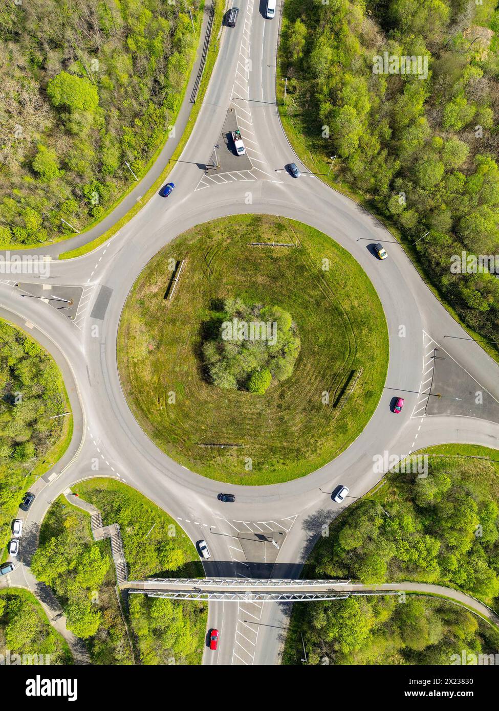 Pontypridd, Wales - 18 April 2024: Drone overhead view of traffic ...