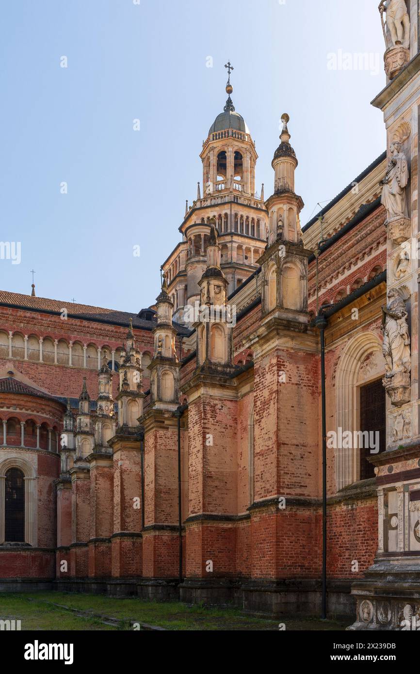 Left side view of Certosa di Pavia monastery, historical monumental ...