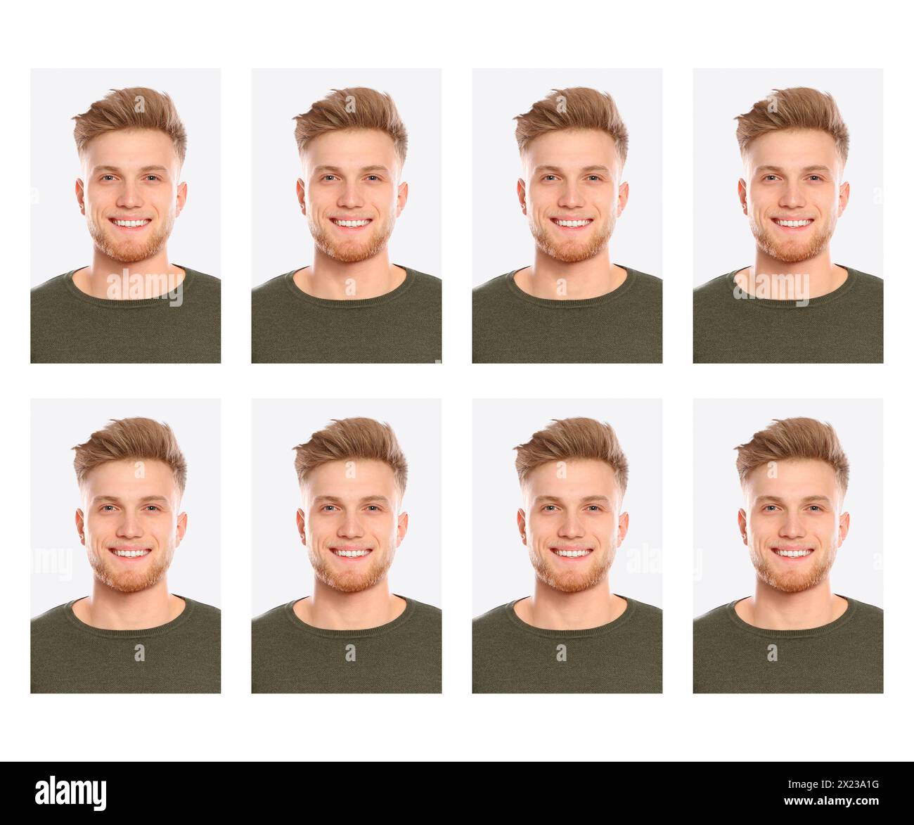 Passport photo, collage. Man on white background, set of photos Stock ...