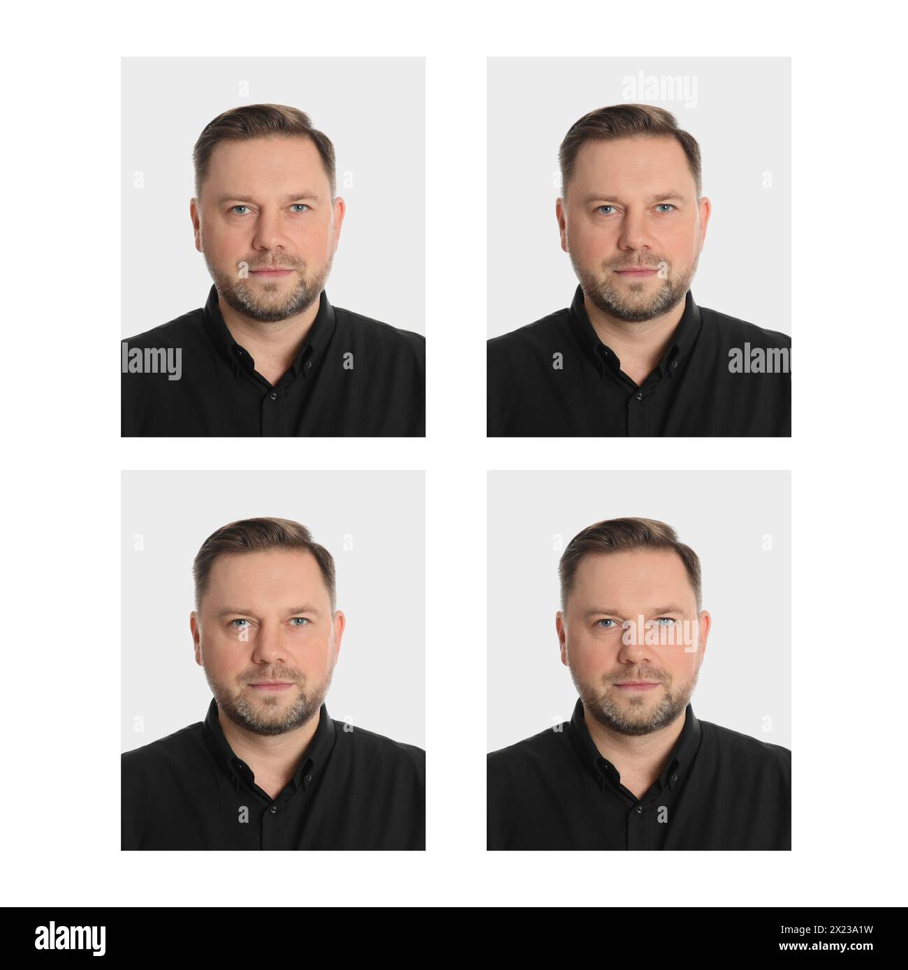 Passport photo, collage. Man on white background, set of photos Stock ...