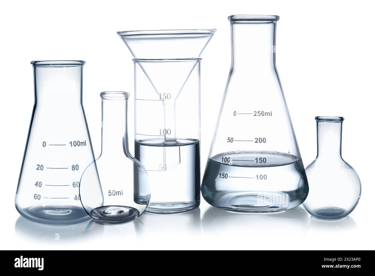 Set of different laboratory glassware isolated on white Stock Photo - Alamy