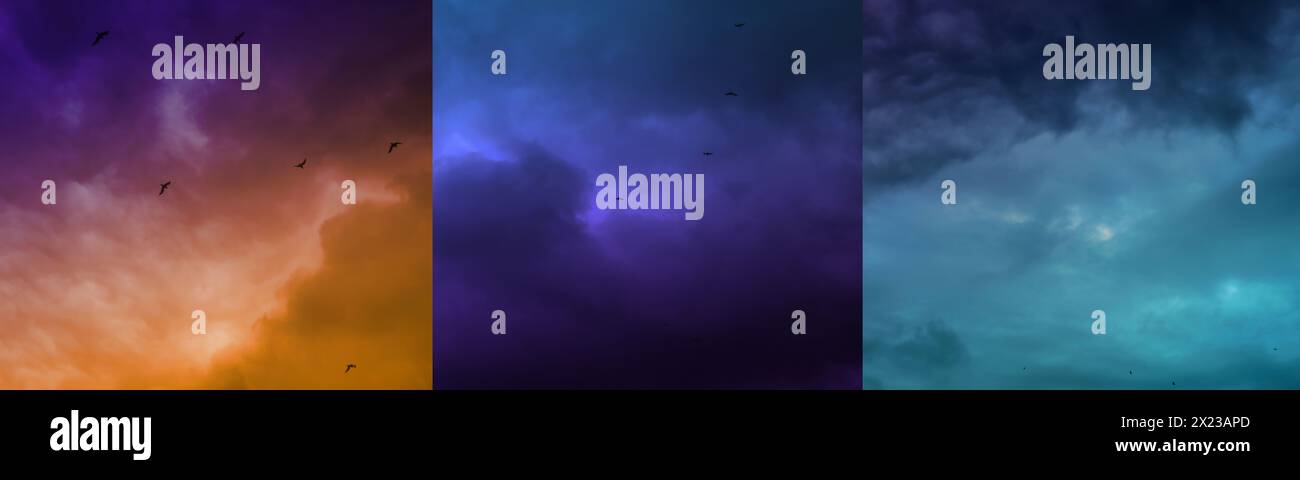 Different weather conditions, banner design. Collage with photos of sky ...