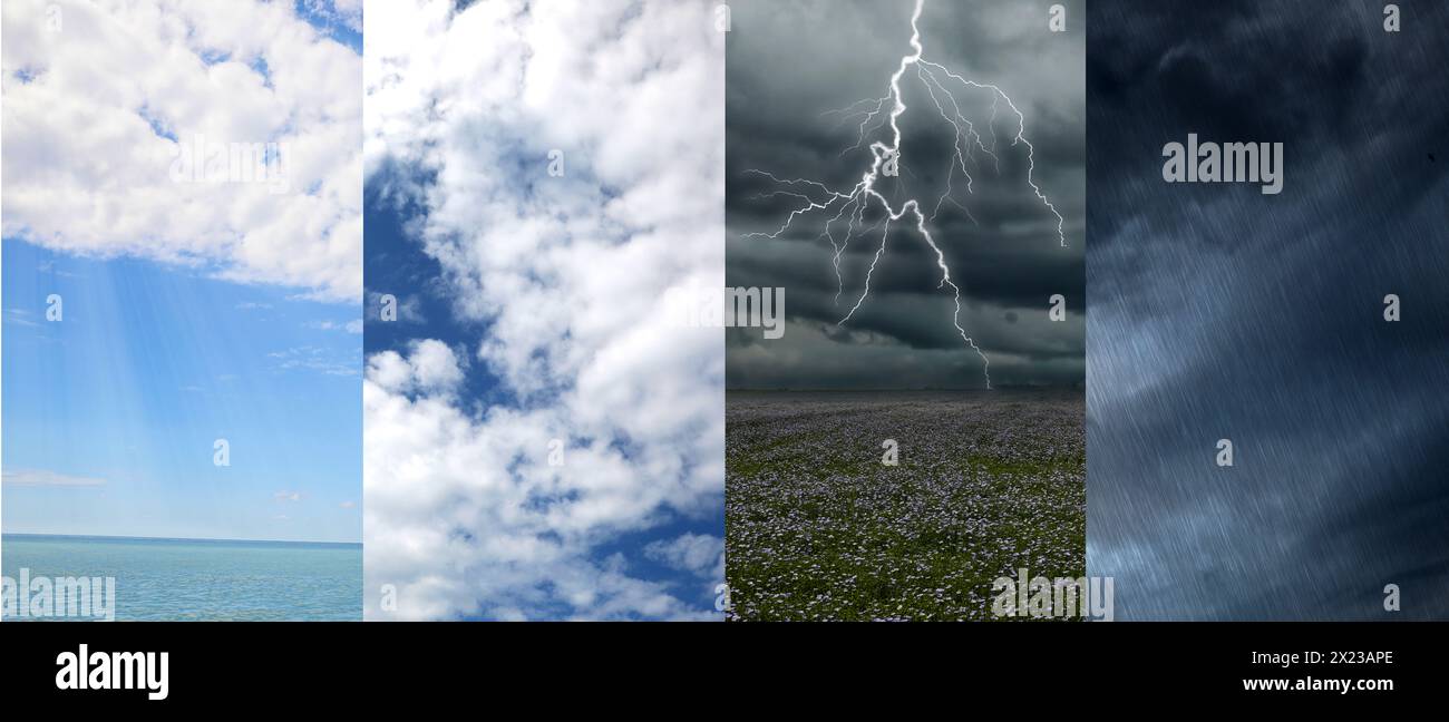 Weather forecast, banner design. Collage with different photos Stock ...