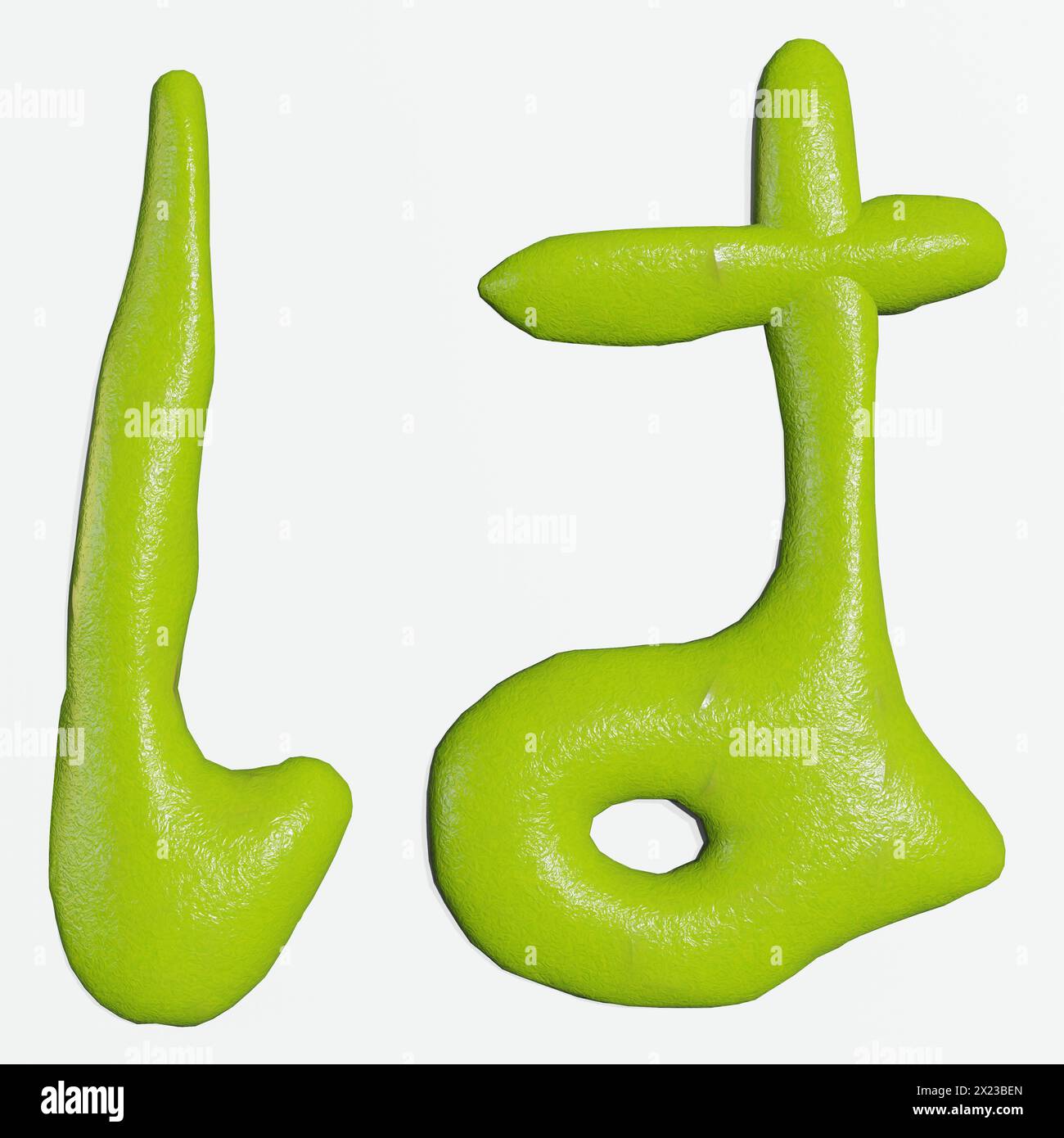 3d render of isolated wasabi japanese hiragana characters or letters on ...