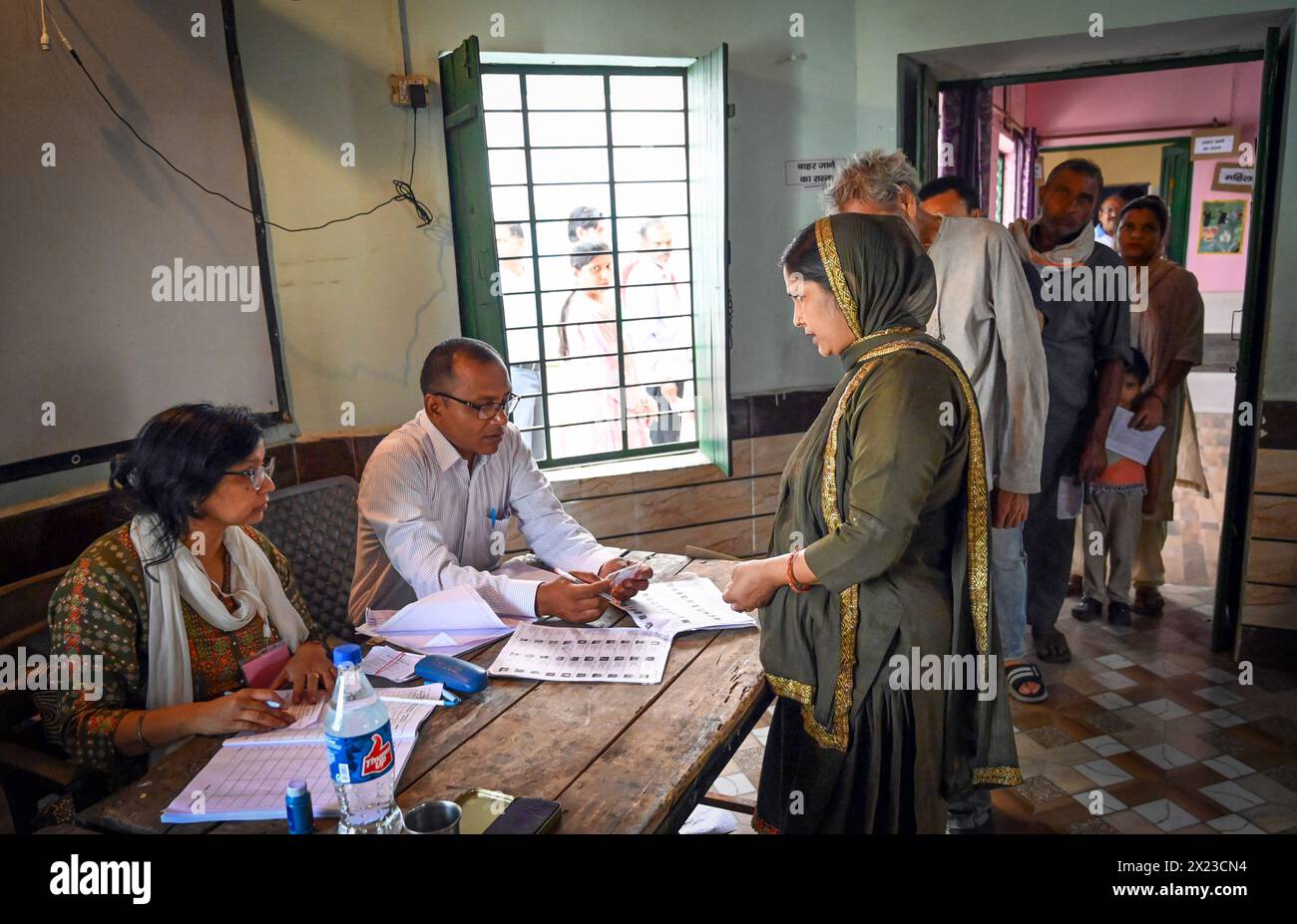 MUZAFFARNAGAR, INDIA - APRIL 19: Election officers checking the ...