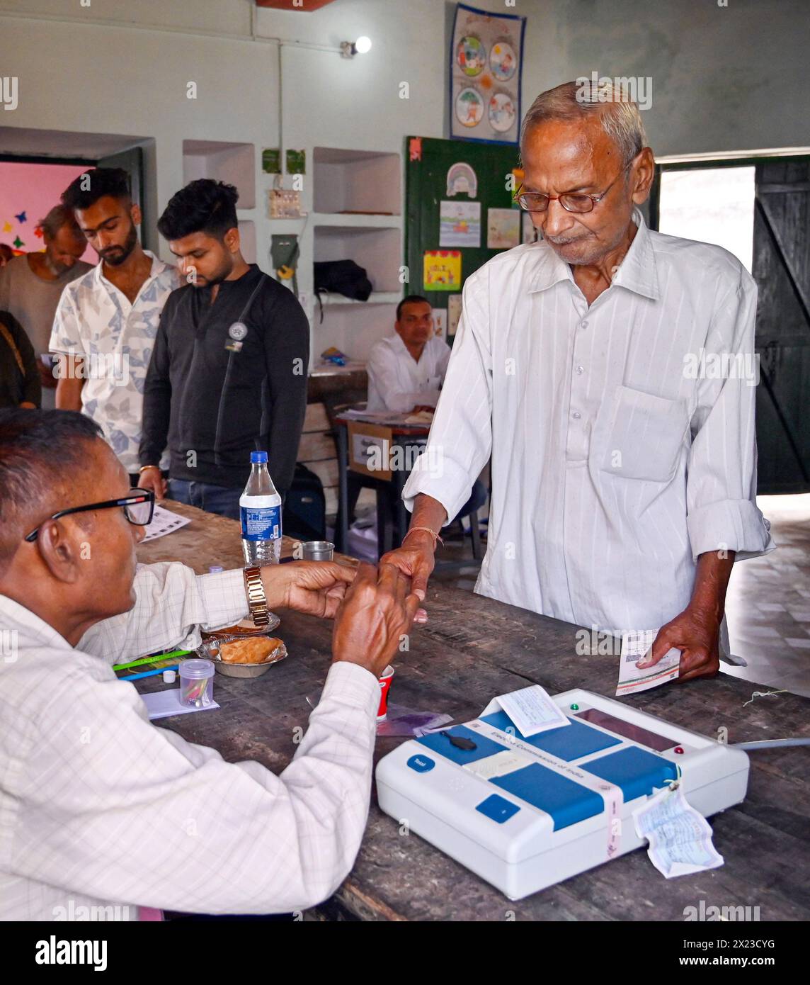 MUZAFFARNAGAR, INDIA - APRIL 19: Election officers checking the ...