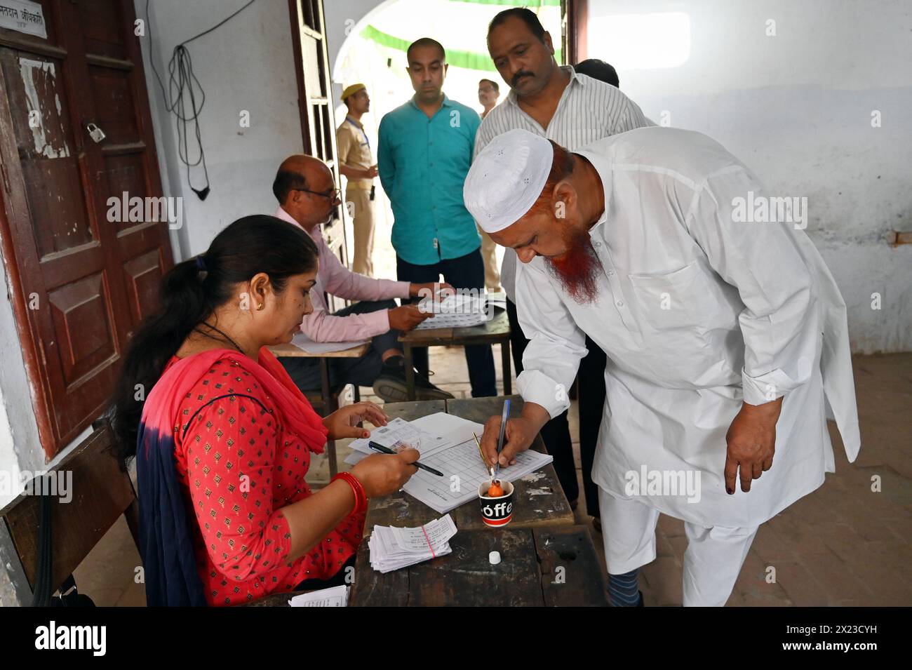 MUZAFFARNAGAR, INDIA - APRIL 19: Election officers checking the ...