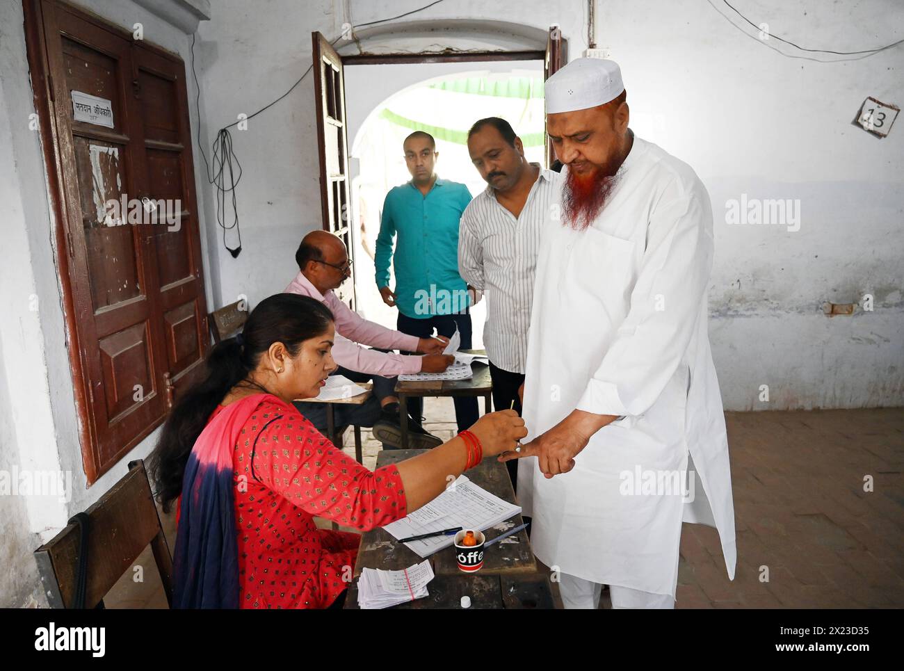 MUZAFFARNAGAR, INDIA - APRIL 19: Election officers checking the ...