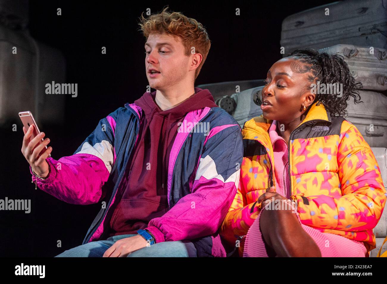 London, UK. 19 April 2024. Sam Tutty as Dougal and Dujonna Gift as ...