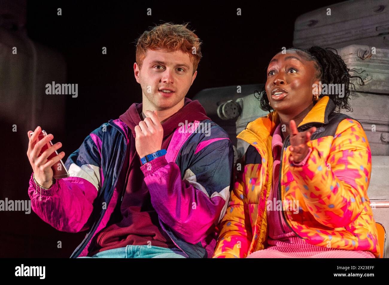 London, UK. 19 April 2024. Sam Tutty as Dougal and Dujonna Gift as ...