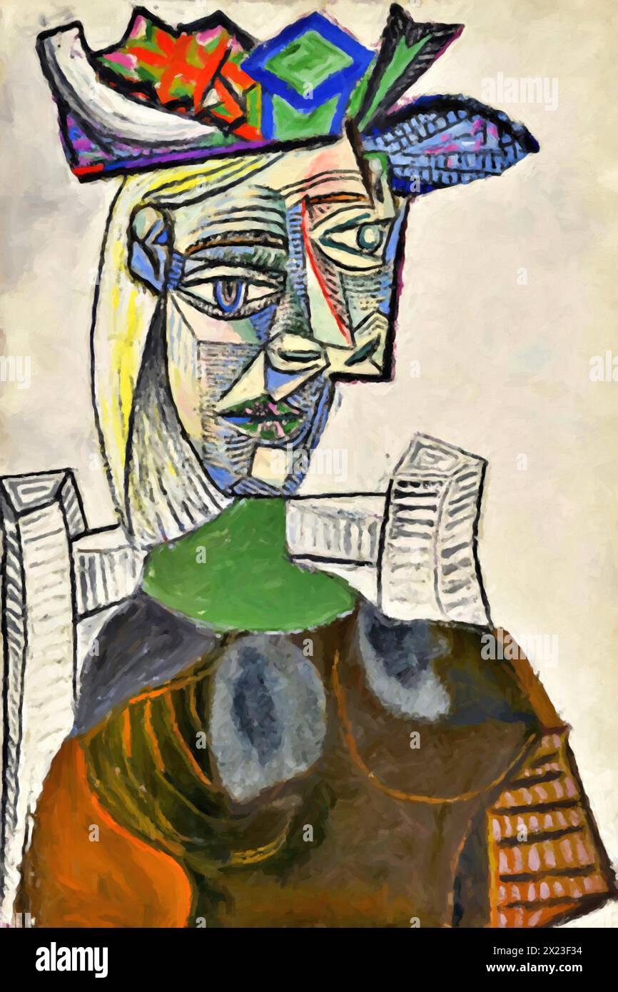 Seated woman with hat, 1939 (Painting) by Artist Picasso, Pablo (1881 ... Seated woman with hat, 1939 (Painting) by Artist Picasso, Pablo (1881 ...