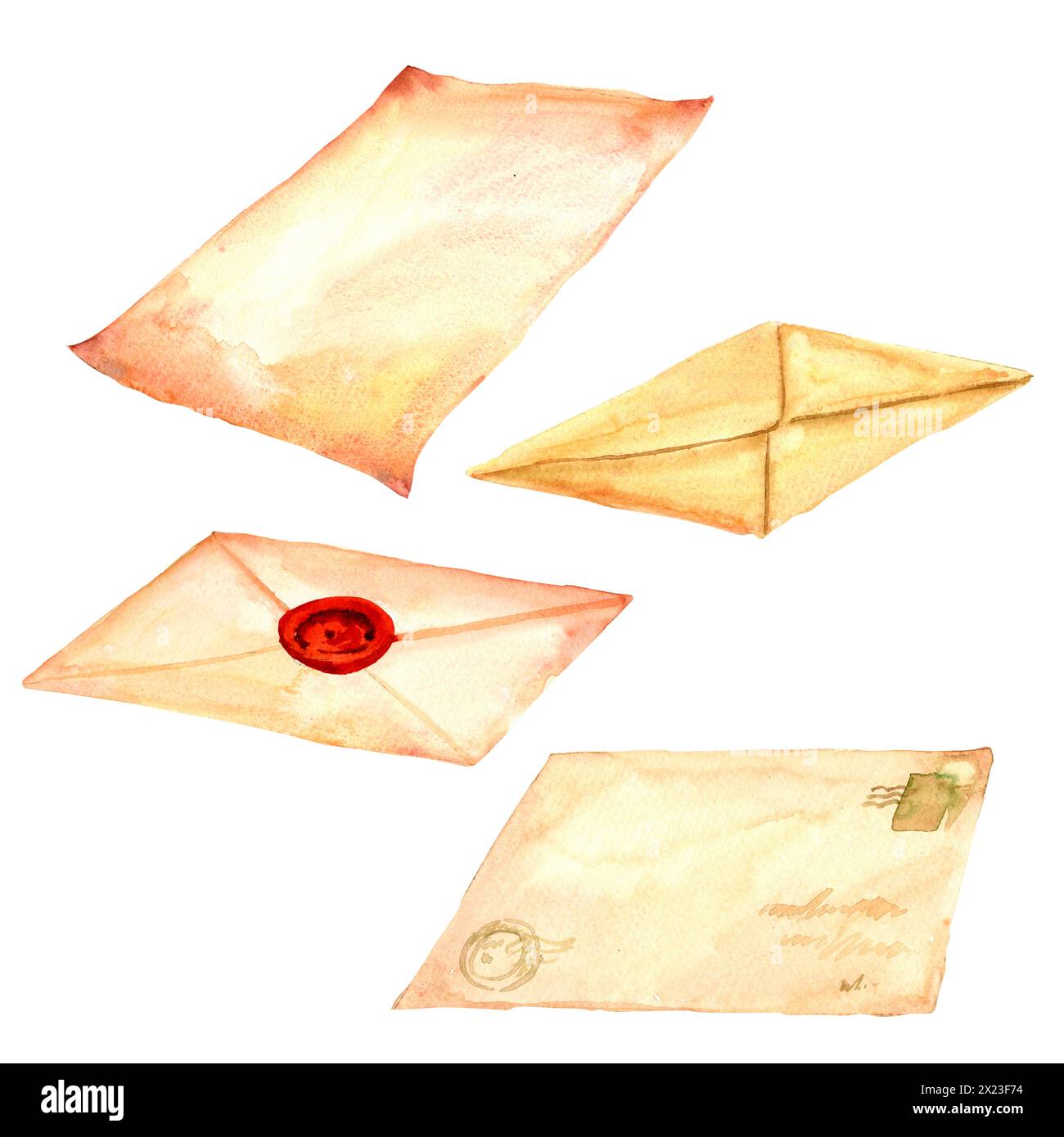 Old envelopes, parchment, sheet of paper, antique letters, postage set ...