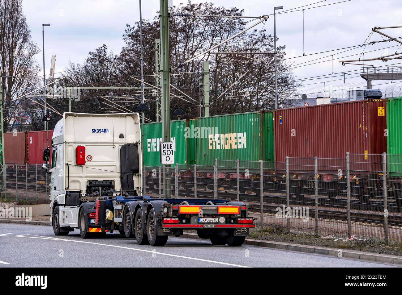 Port of Hamburg, container handling, railroad line at Container ...