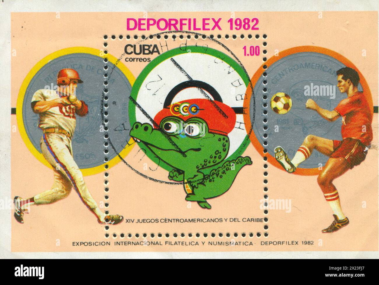 CUBA - CIRCA 1982: stamp printed by Cuba, shows Ballplayer, footballer ... CUBA - CIRCA 1982: stamp printed by Cuba, shows Ballplayer, footballer ...