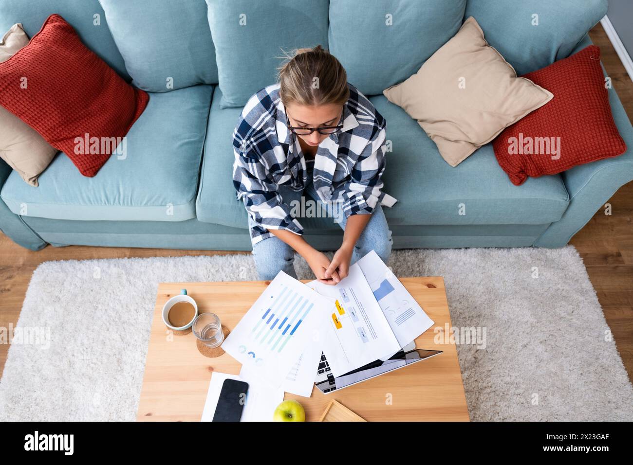 Young freelance business finance woman has a problem with attention ...